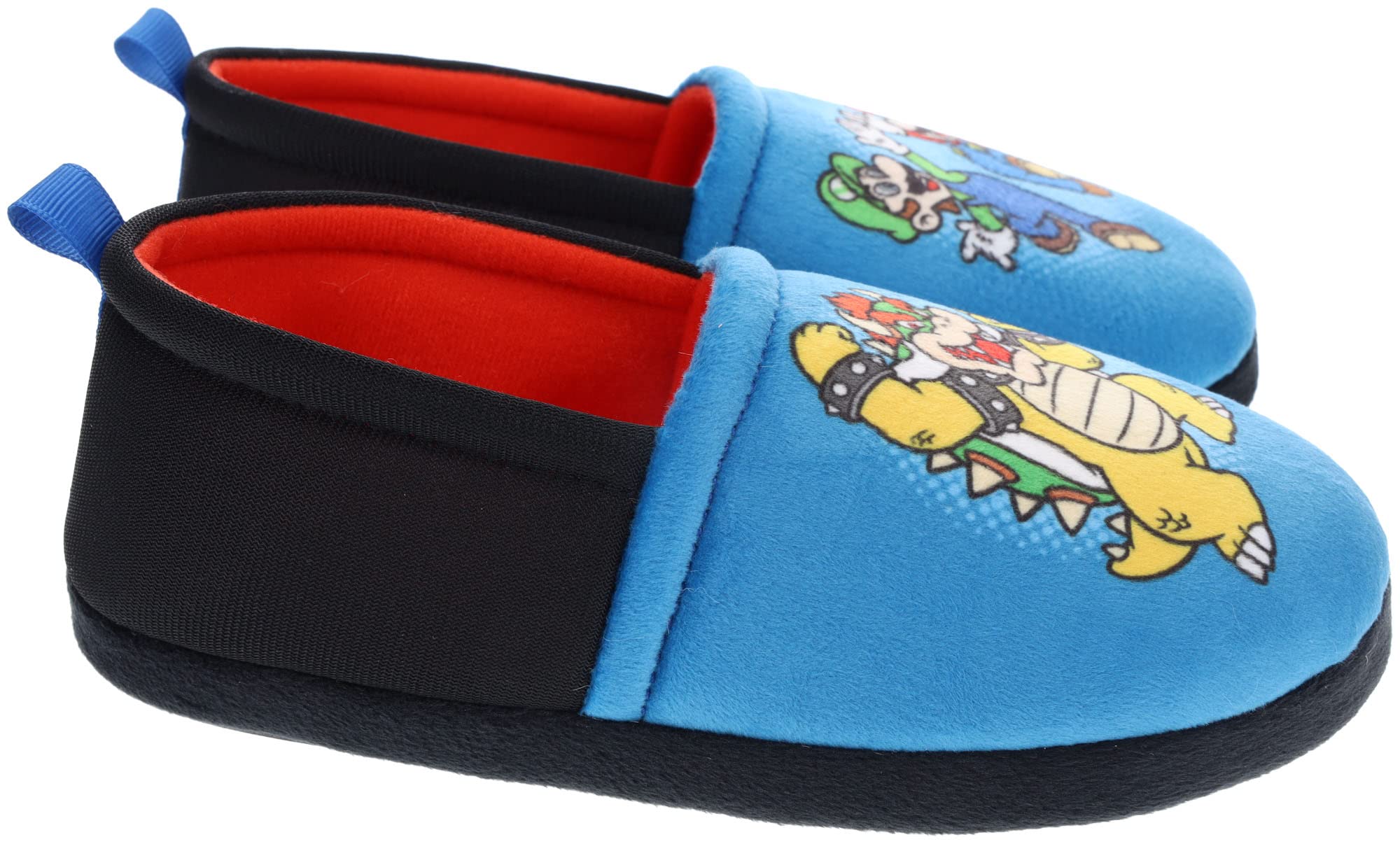 Super Mario Slippers for Kids, A-Line Mismatch Slippers, Mario, Luigi, and Bowser, Blue, Big Kid Size 1/2