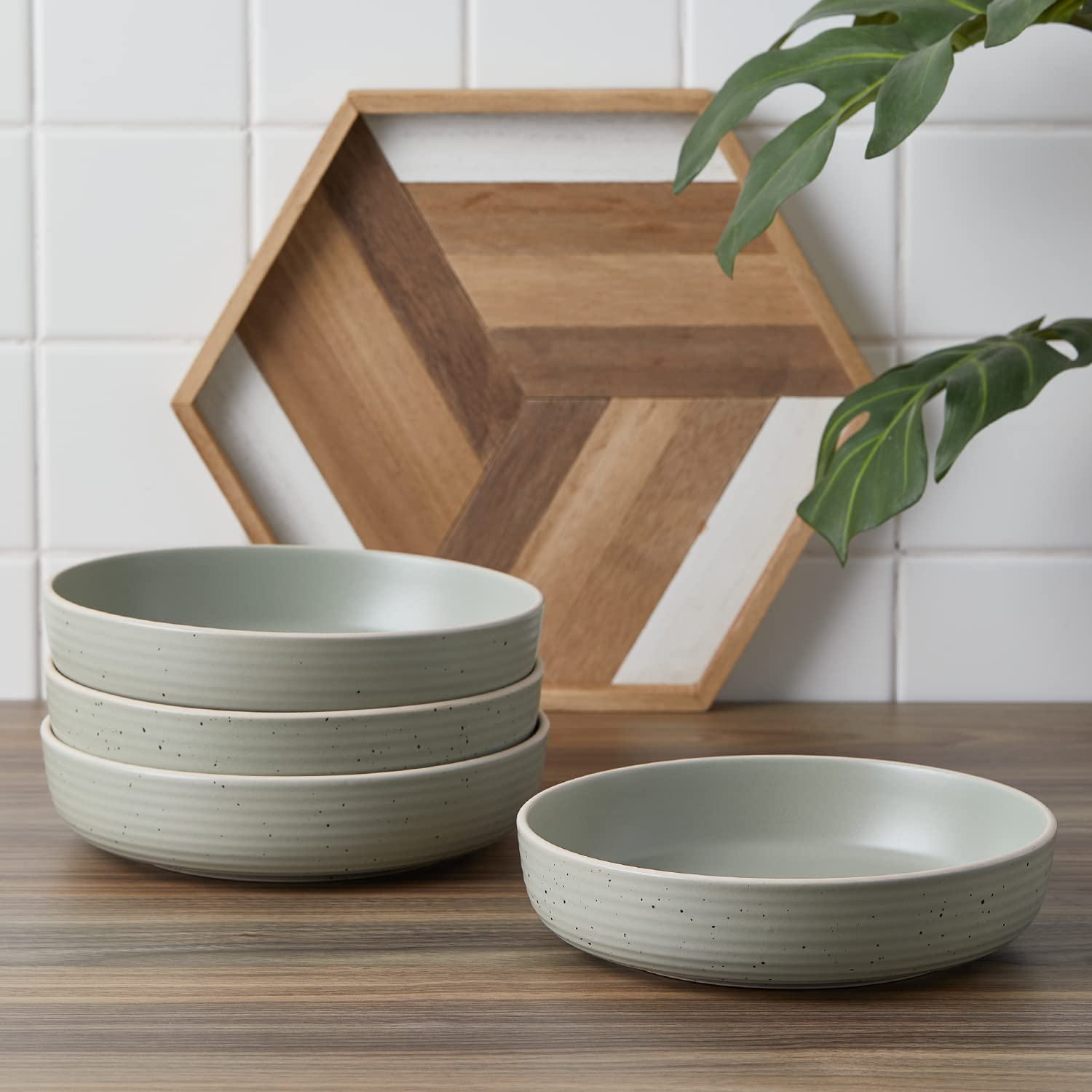 Stone Lain Lauren Modern Stoneware 32-piece Round Dinnerware Set, Plates and Bowls Set, Dish set for 8, Green