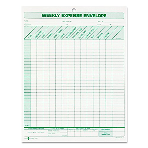 TOPS Weekly Expense Envelopes - Double Sided Sheet - 11" x 8 1/2" Sheet Size - 1 x Holes - White Sheet(s) - Green Print Color - 20 / Pack