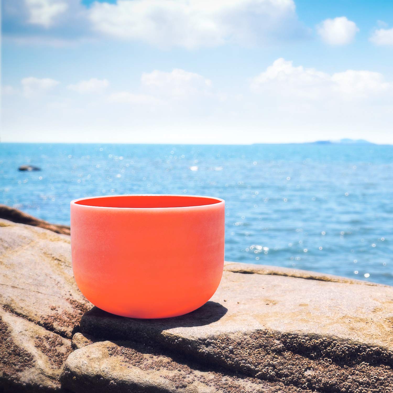 TOPFUND 417 Hz Orange Solfeggio Crystal Singing Bowl 8 inch for Sacral Chakra with Heavy Duty Carrying Case and Suede Striker