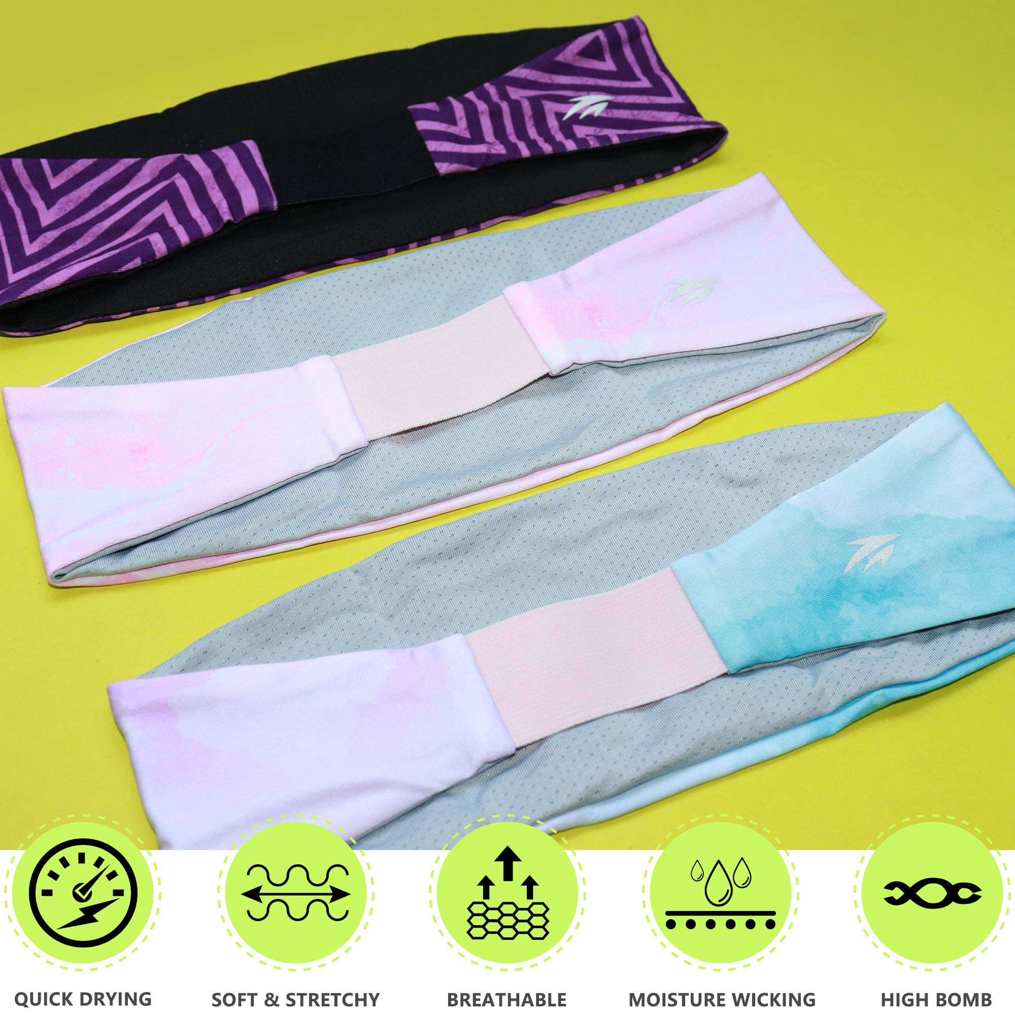 Zollen Headbands for Women, Elastic Sweat Bands Non Slip, Moisture Wicking & Quick Dry for Yoga, Work Outs,Sport Activities