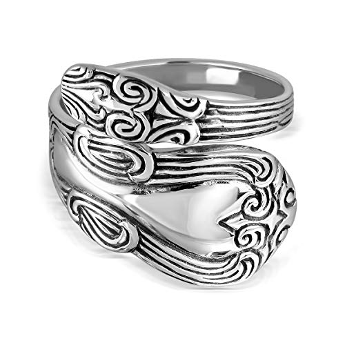WithLoveSilver 925 Sterling Silver Motif Spoon Handle Wrap Adjustable Ring (9)