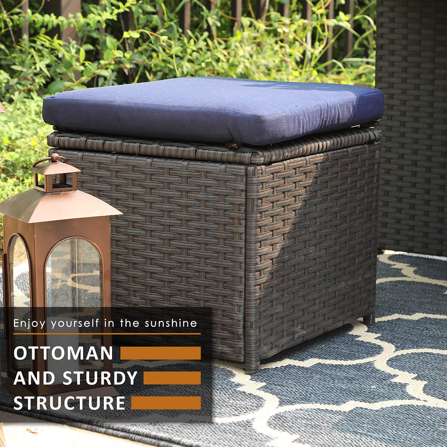 Sophia & William 9 Piece Patio Furniture Set Rattan Wicker Outdoor Sectional Sofa Set with Dining Table and Chairs, Conversation Set with Storage Box & Glass Table Top