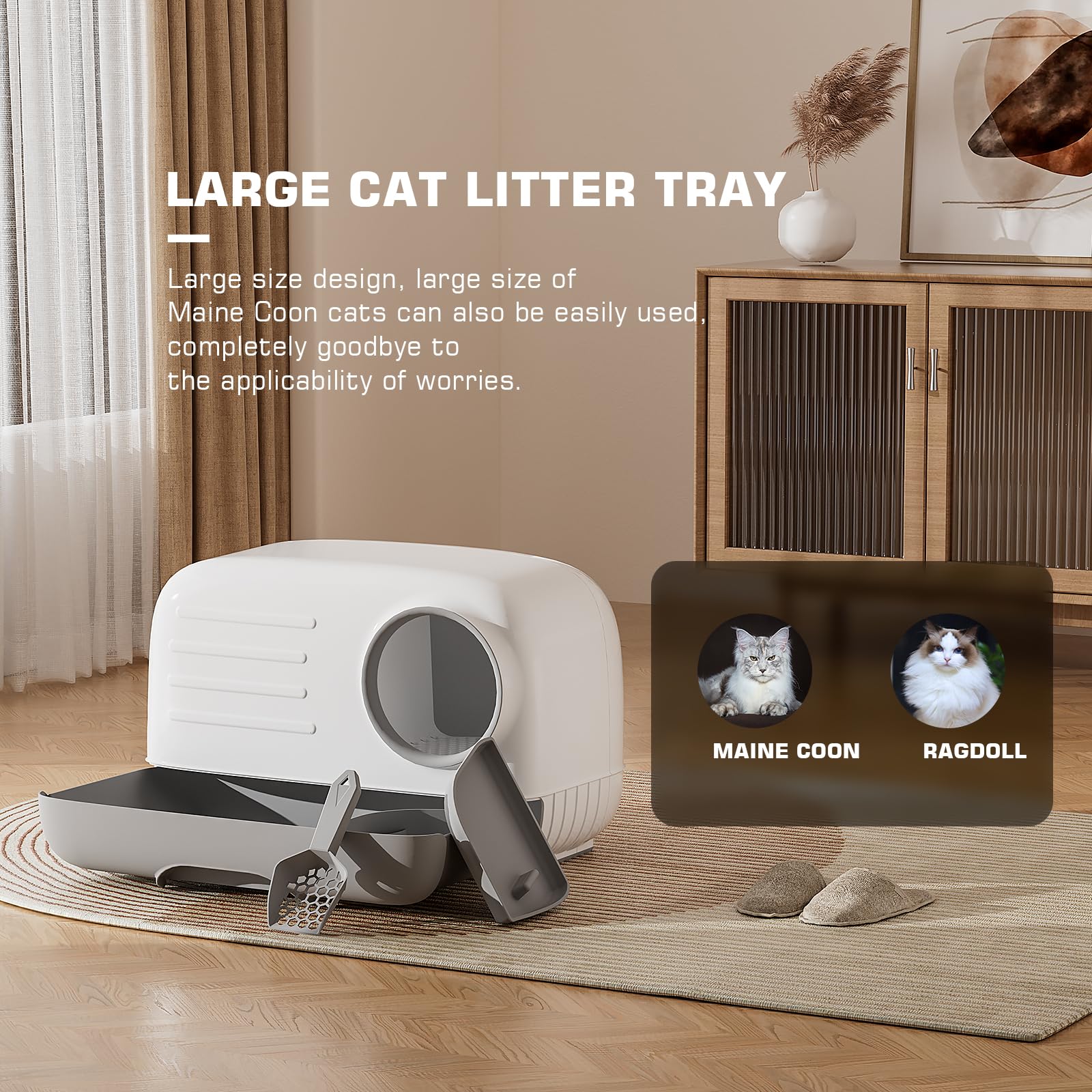 VARLNALY Cat Litter Box Enclosure Hidden Covered Litter Box with Lid, Kitty Litter Box Enclosed Prevent Urine Leakage and Isolate Odors, Cute Litter Pan with Drawer, Easy to Clean, Grey