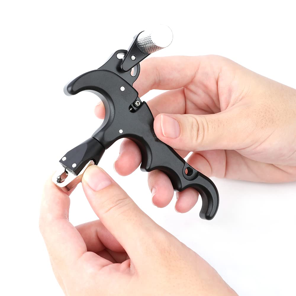 ZSHJGJR Thumb Release for Compound Bow, 360° Rotatable Bow Release for Compound Bow, 4 Finger Grip Adjustable Archery Release Aids Accessories