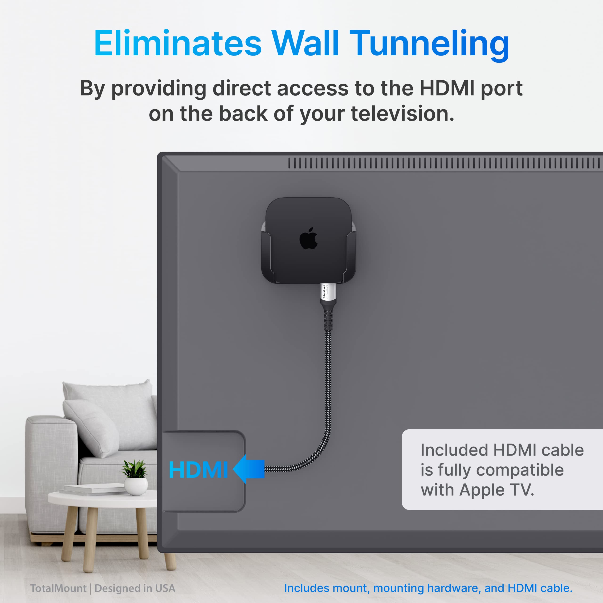 TotalMount for Apple TV β Mount Compatible with All Apple TVs (Premium Black and Gray Apple TV Mount and Cable)