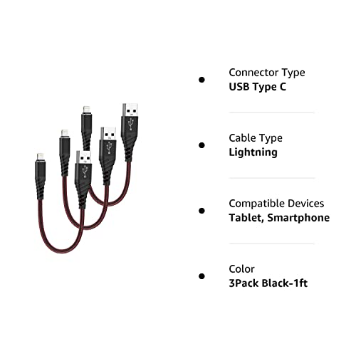 Short iPhone Charger Cable 1ft, [Apple MFi Certified] USB A to Lightning Charging Cord 1 Foot, Original iPhone Fast Charge Wire for Apple iPhone 14 Pro Max/13 Pro/12 Mini/11/X/XS/XR/SE/8 Plus/7/6/5