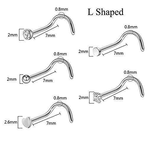 VIEEL 10PCS Surgical Steel C-Shaped Nose Ring L-Shaped Hoop Tragus Nose Studs Body Jewelry Piercing Nose Rings Hoop
