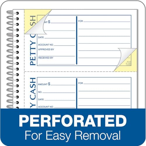 TOPS Spiral Petty Cash Receipt Book, 2-Part, Carbonless, 4 Messages per Page, 200 Sets per Book (4109)