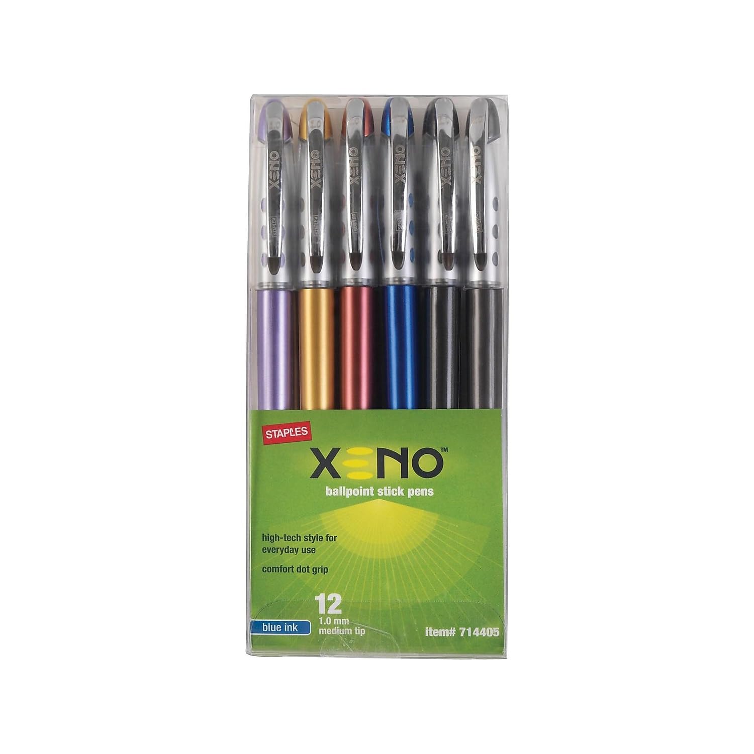 STAPLES 714405 Xeno Ballpoint Pens Medium Point Blue Ink 12/Pack (17839)