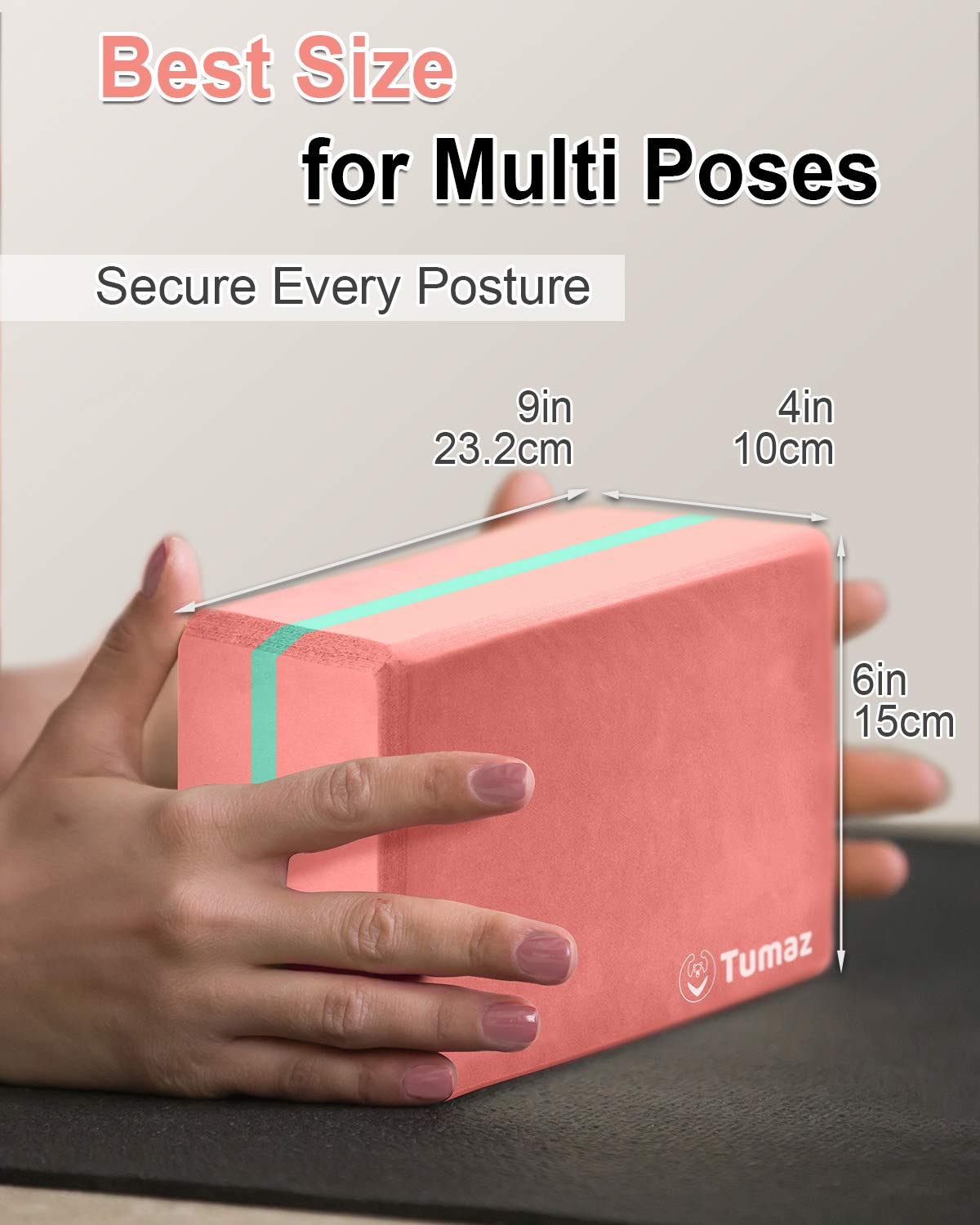 Tumaz Yoga Blocks 2 pack or Yoga Blocks with Strap - Supportive & Non-Slip Surface Exercise Blocks, High Density, Lightweight EVA Foam Yoga Blocks, Yoga Brick for All Yogi