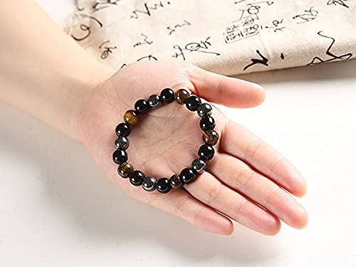 Triple Protection Bracelet For Protection Bring Luck And Prosperity Hematite Black Obsidian Tiger Eye Stone Bracelets (10MM)