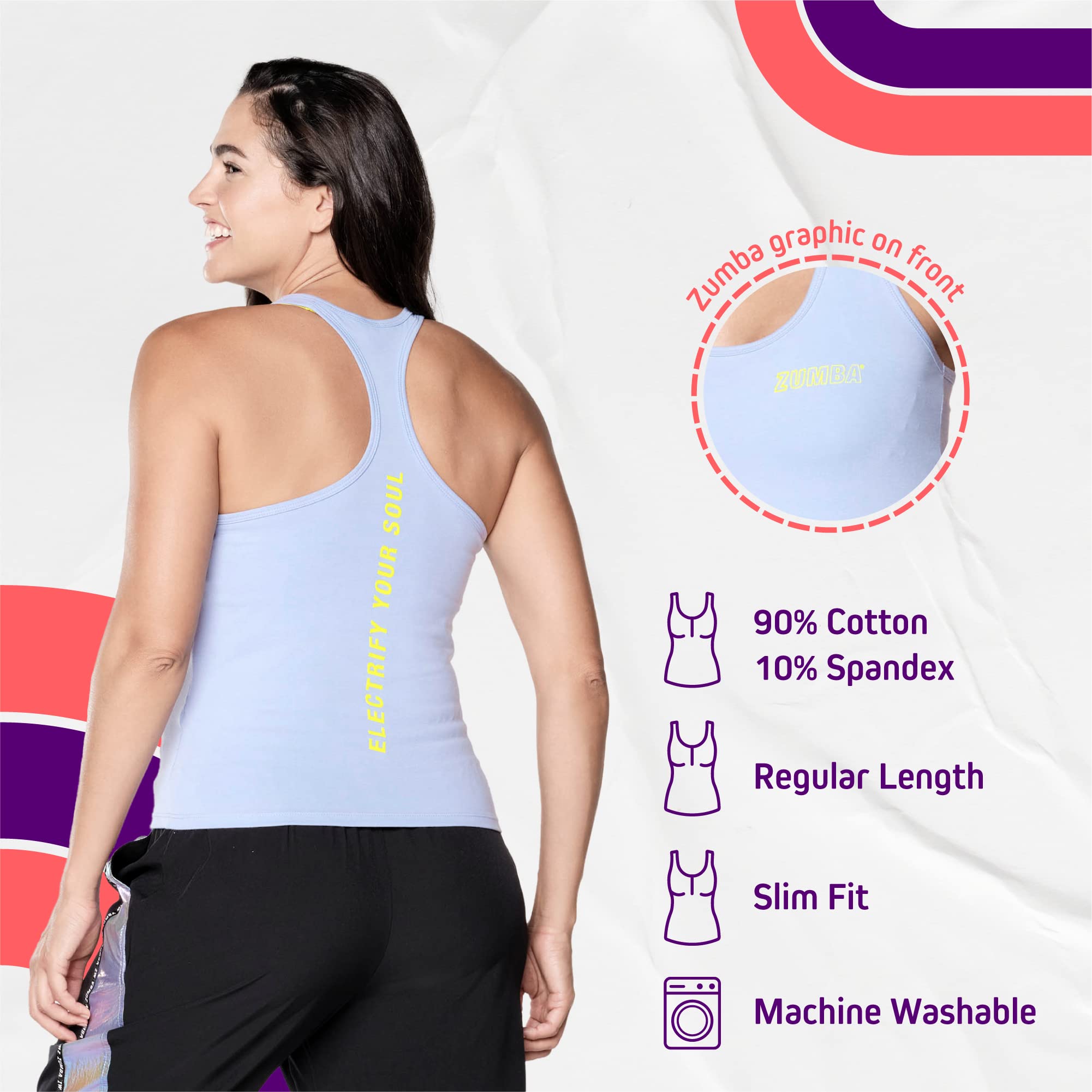 ZUMBA Women's Future 2.0 Racerback Tank Top, Sleeveless Exercise Tank, Medium, Orchid