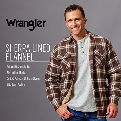 Wrangler Authentics Men's Long Sleeve Sherpa Lined Shirt Jacket, Caviar, X-Large