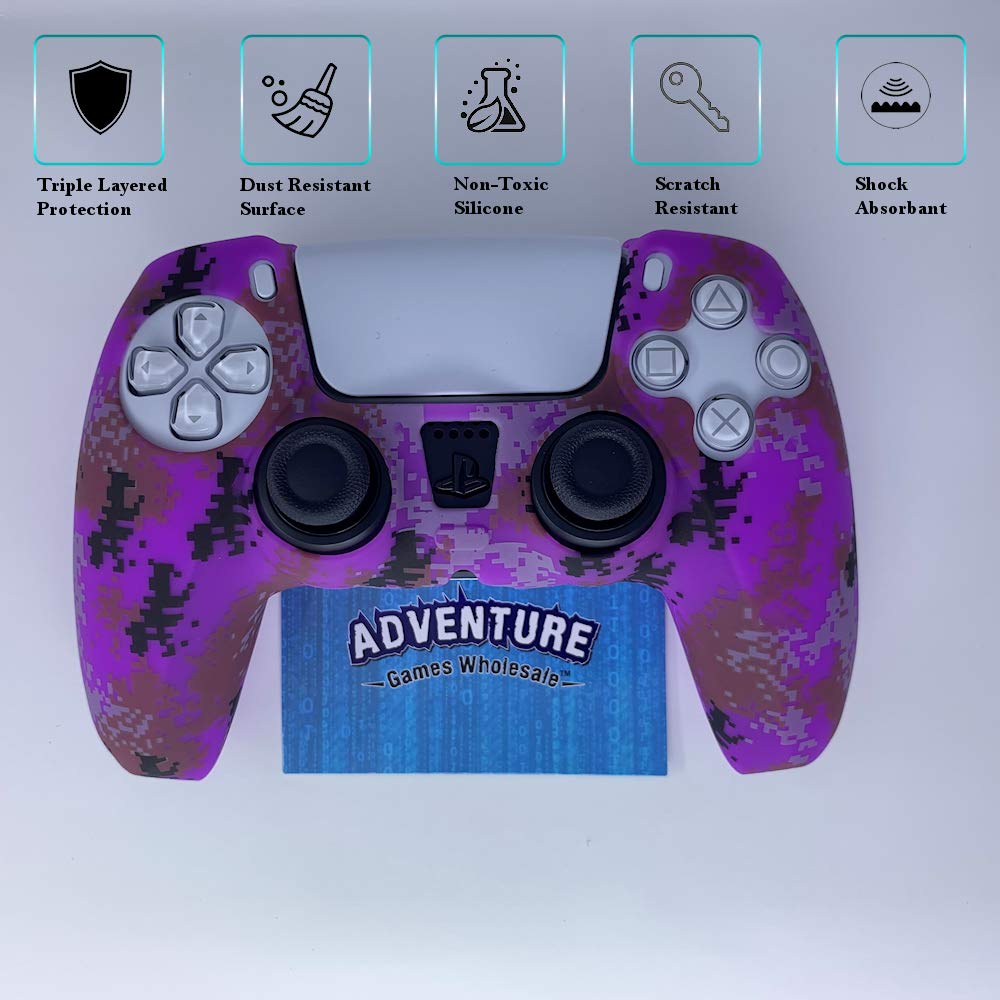 Purple Camouflage - Silicone Controller Skin Grip Anti-Slip Cover Protector Case - Compatible with PS5 DualSense Controller