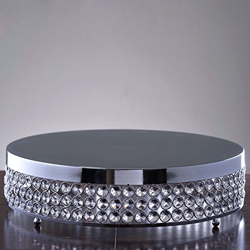 TABLECLOTHSFACTORY Grand Wedding Beaded Crystal Metal Cake Centerpiece Stand Wedding Birthday Party Cake Display Stand - 15.5" Diameter