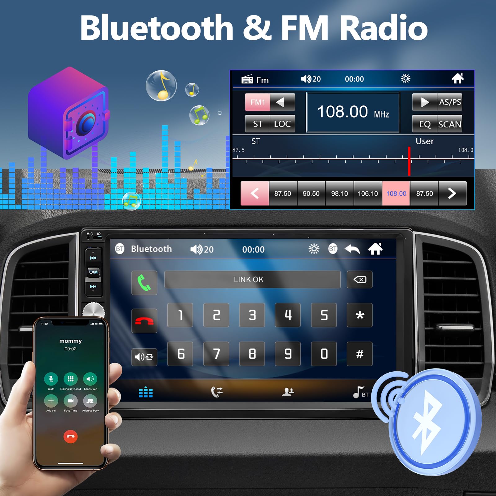 UNITOPSCI Double Din Bluetooth Car Stereo HD 7 Inch Touch Screen with Backup Camera, Mirror Link FM Radio Aux/USB/TF Input Car MP5 Player+ Remote Control