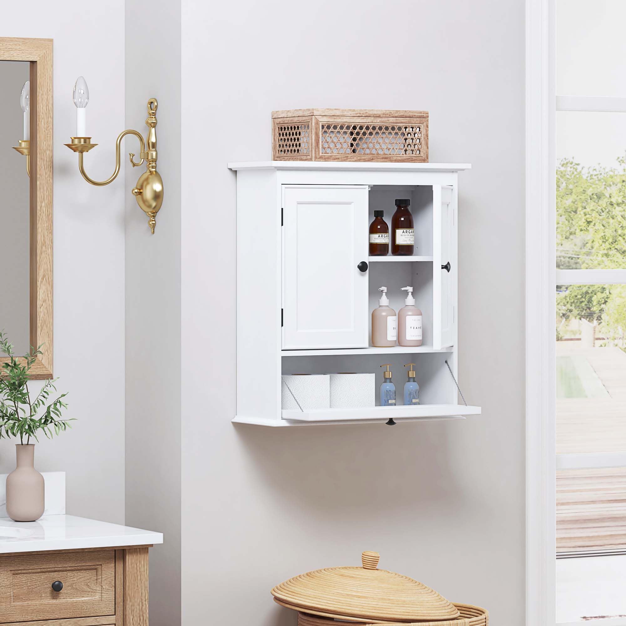 Spirich Bathroom Cabinet Wall Mounted, Small Bathroom Wall Cabinet Over Toilet, Medicine Cabinet Organizer with Doors and Adjustable Shelf, White