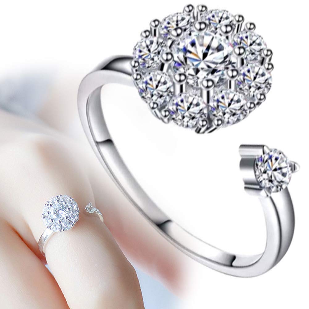 Wintefei Creative Egg Shape Zircon Inlaid Shiny Finger Ring Party Women Jewelry Gift (Silver, Adjustable)