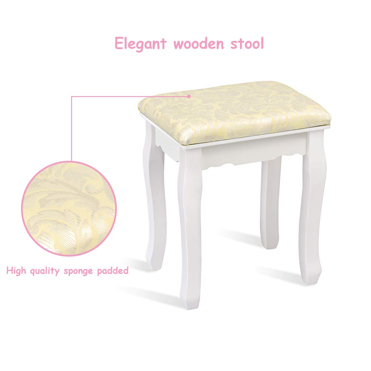 Vanity Set Cushioned Stool, 360° Spinning Oval Mirror Makeup Dressing Table with 12 LED Lights, Removable Top, 5 Storage Drawers, for Bedroom Bathroom, White