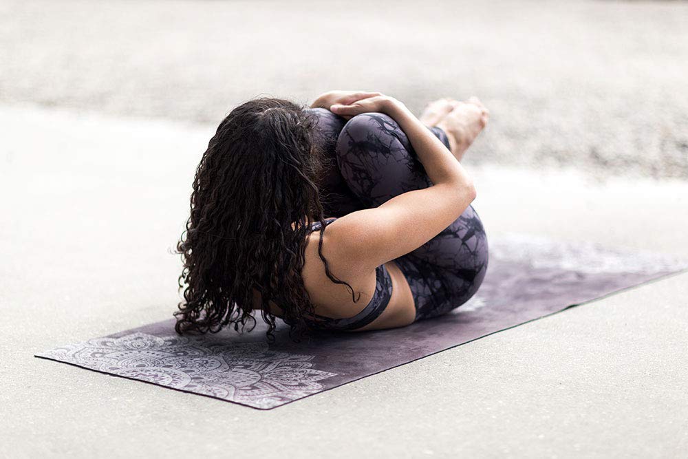 YOGA DESIGN LAB | Travel Yoga Mat | 2-in-1 Mat+Towel | Lightweight, Foldable, Eco Luxury | Ideal for Hot Yoga, Bikram, Pilates, Barre, Sweat | 1.5mm Thick | Includes Strap (Mandala Black, 1.5mm)