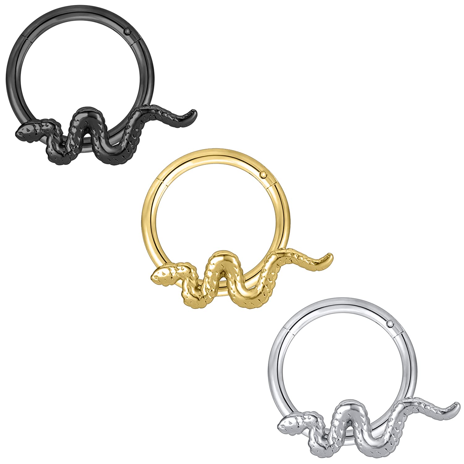 ZS CZ Vampire Bat Halloween Septum Clicker Rings, Snake Bee Hinged Segment Rings, Daith Earrings Helix Tragus Cartilage Piercing Jewelry (Bee:8mm)