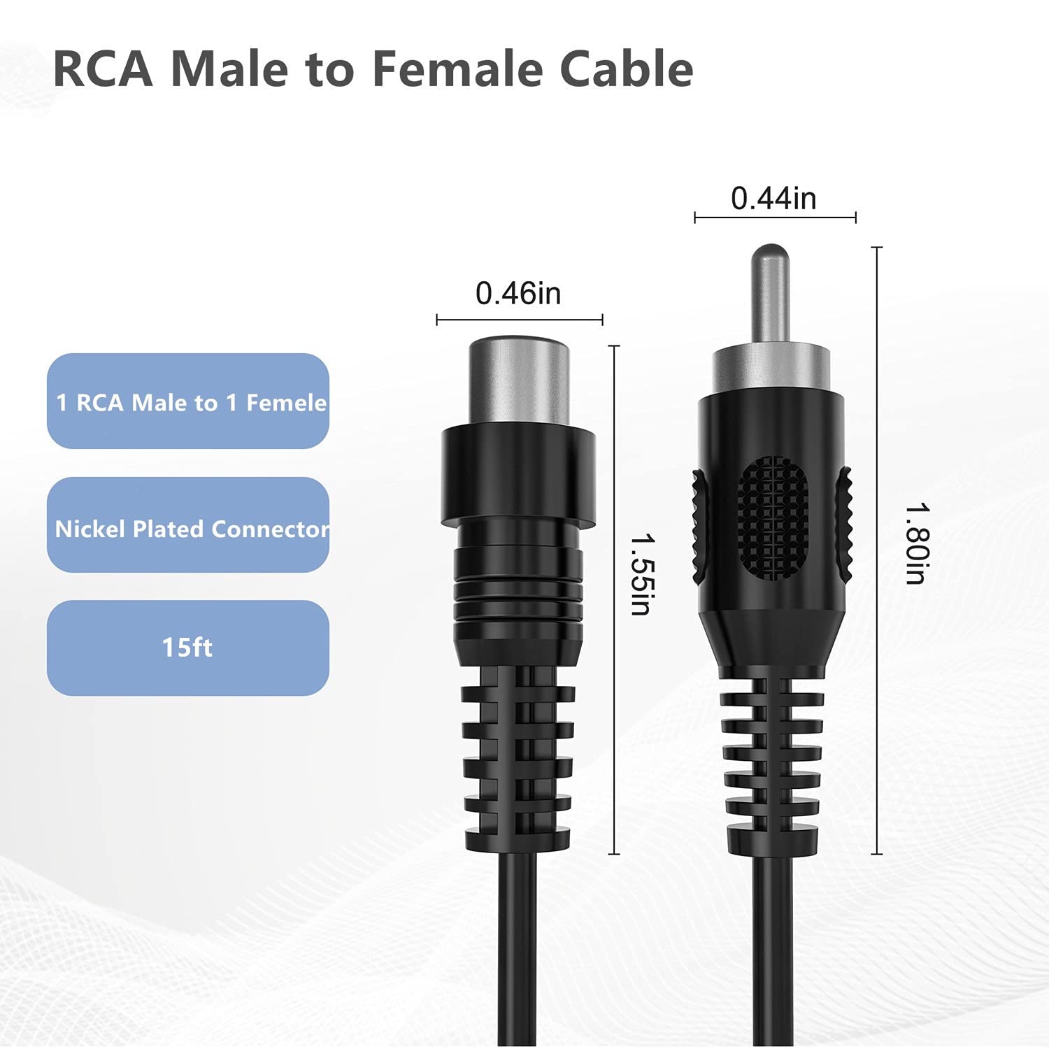 Ullnosoo RCA Extension Cable, 2 Pack 15ft Audio Video RCA Male to Female Cord for Speaker, Subwoofer, Camera, HDTV, Amplifier