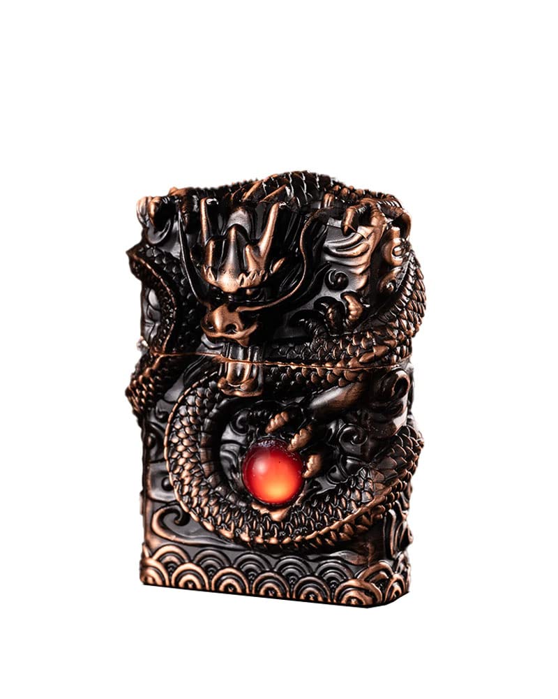 Windproof Relief Dragon Lighter,Cool Lighters Reusable Vintage Antique Trench Kerosene Grinding Wheel Lighter for Collection Decorative Gift (Bronze)