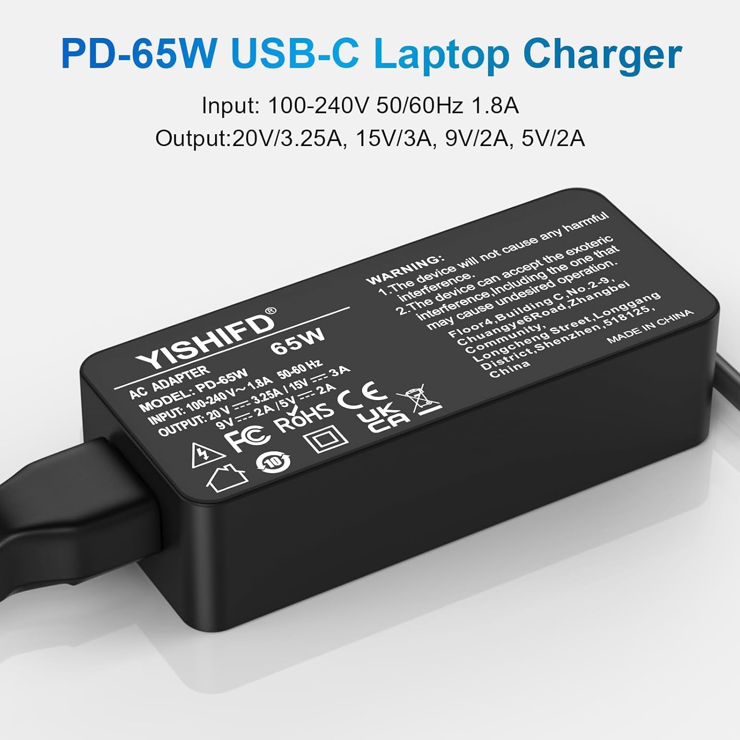 Universal 65W USB C Laptop Charger-Replacement for Lenovo Thinkpad/Yoga/Chromebook,HP Acer Asus Samsung Huawei Chromebook Latitude xps 13 Series