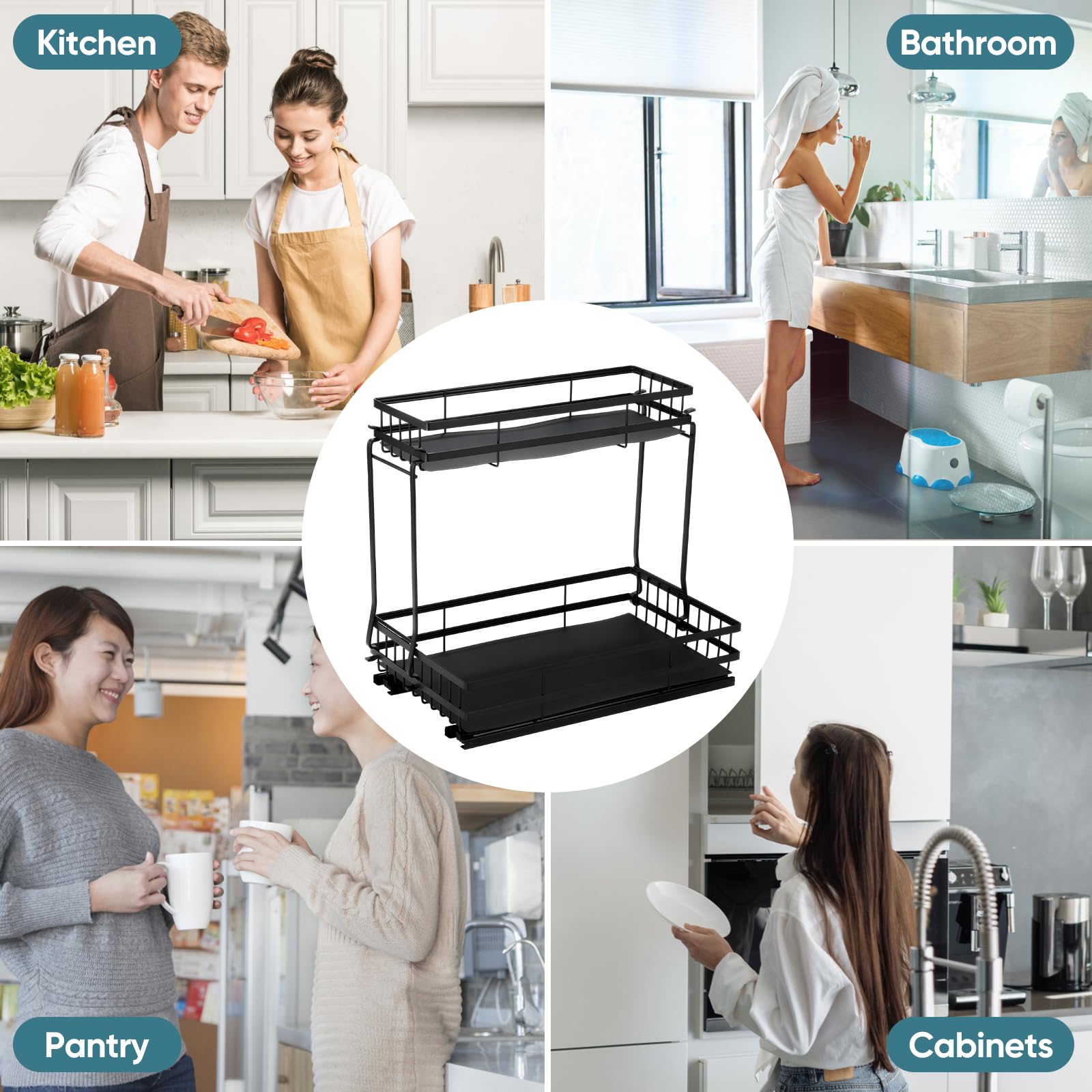 ZVONIMIR Pull Out Cabinet Organizer with 2 Tier Slide Under Sink Organizers and Storage, Sliding Cabinet Basket Under Sink, Multi-Purpose Storage Shelf Fit for Bathroom, Kitchen Cabinet