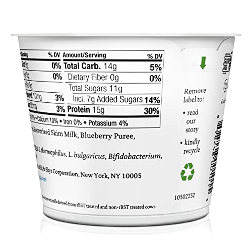 siggi's® Icelandic Strained Nonfat Yogurt, Blueberry, 5.3 oz. Single Serve Cup – Thick, Protein-Rich Yogurt Snack