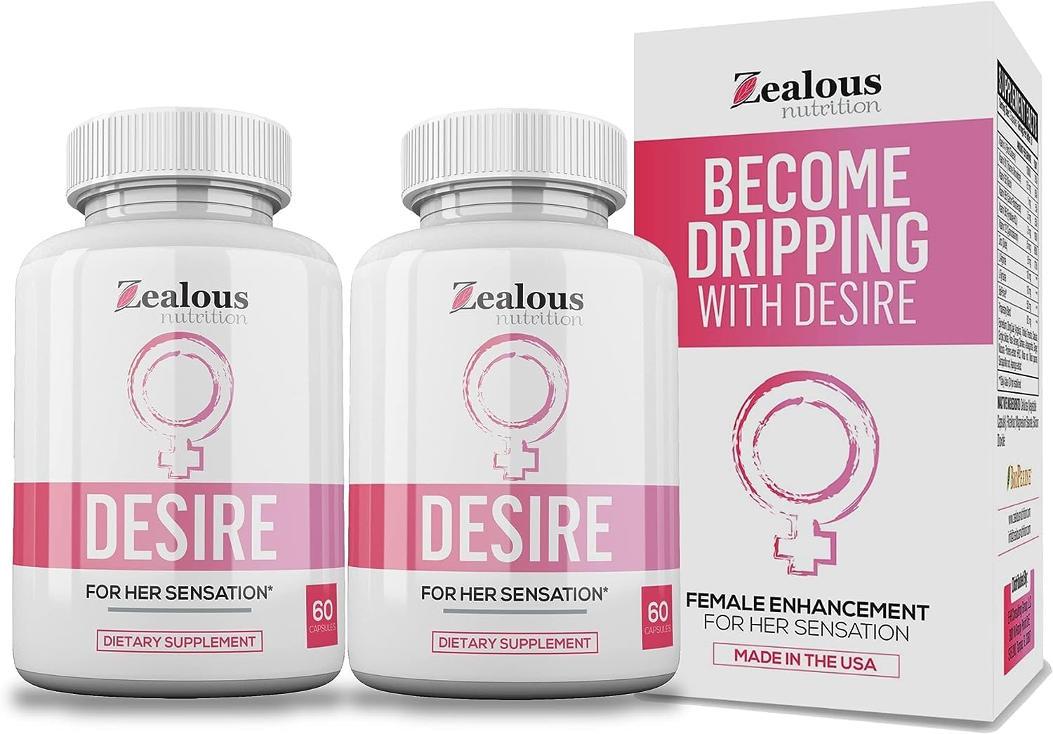 Zealous Nutrition Desire Female Enhancement Pills โ 5X Natural Mood Booster for Women - Increase Energy, Vitality, PMS and Menopause Relief - Epimedium, Dong Quai, Ginseng, Ashwagandha (2 Pack)
