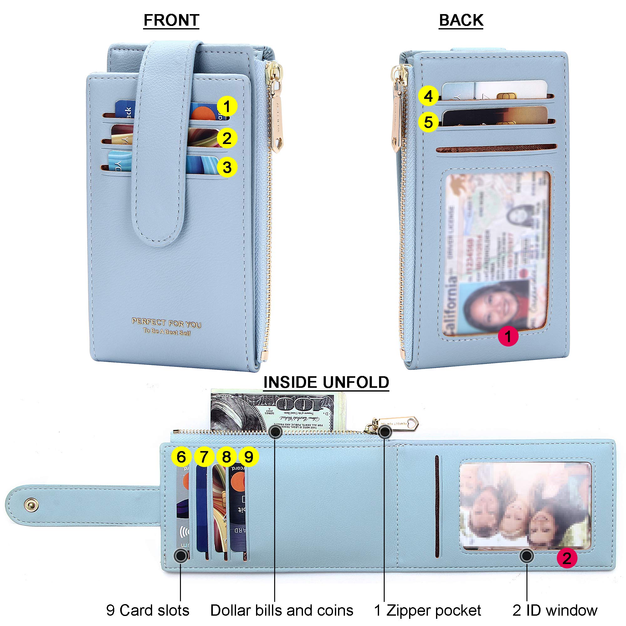 ZRTARY Slim Card Holder Wallets for Women RFID Bifold Card Case Money Organizer with Zipper Pocket