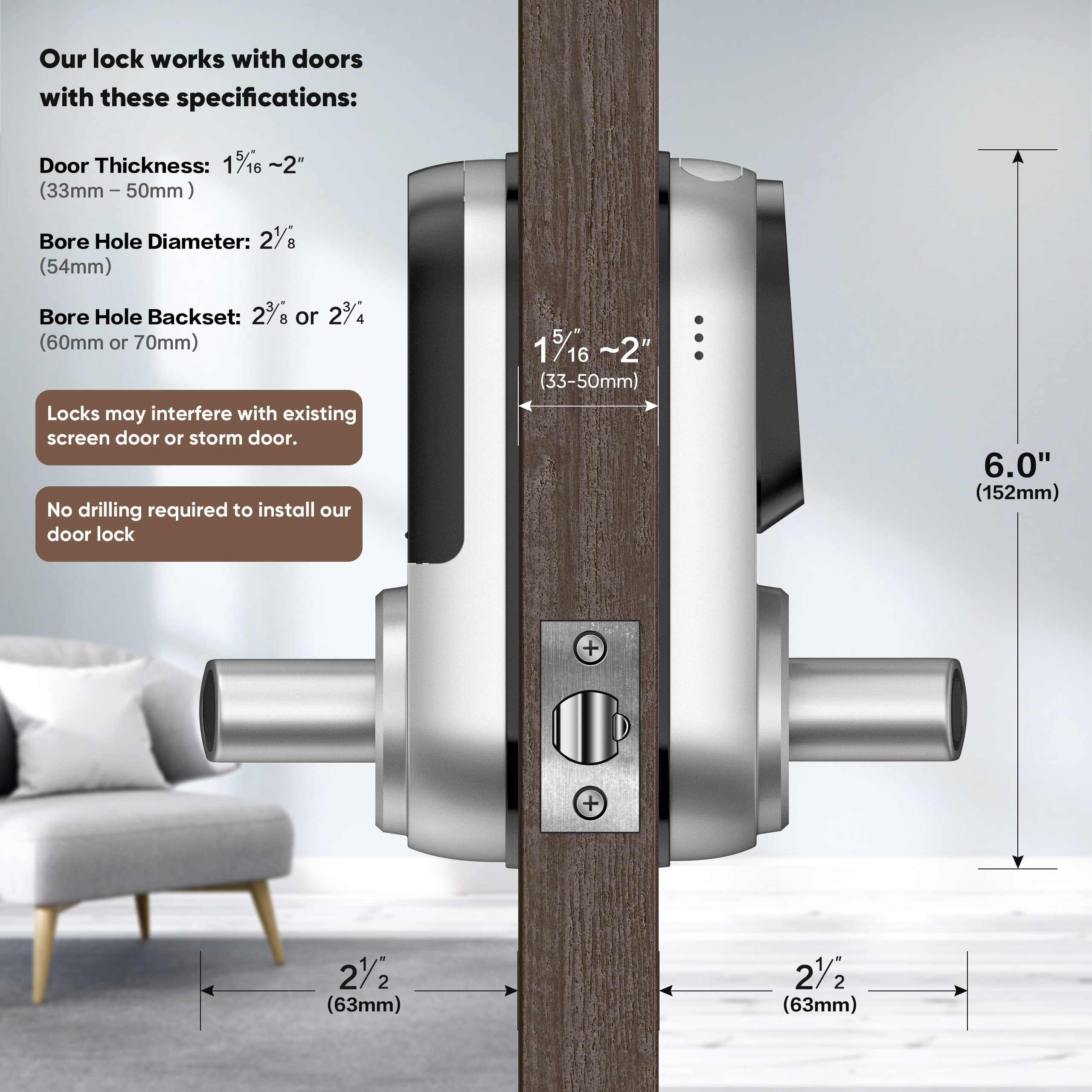 Sifely Smart Lock, Keyless Entry Door Lock, Smart Door Lock, Door Lock with Keypad, Smart Lock Front Door, Fingerprint Door Lock, Smart Lock with Handle, Digital Door Lock, Keypad Door Lock (Silver)