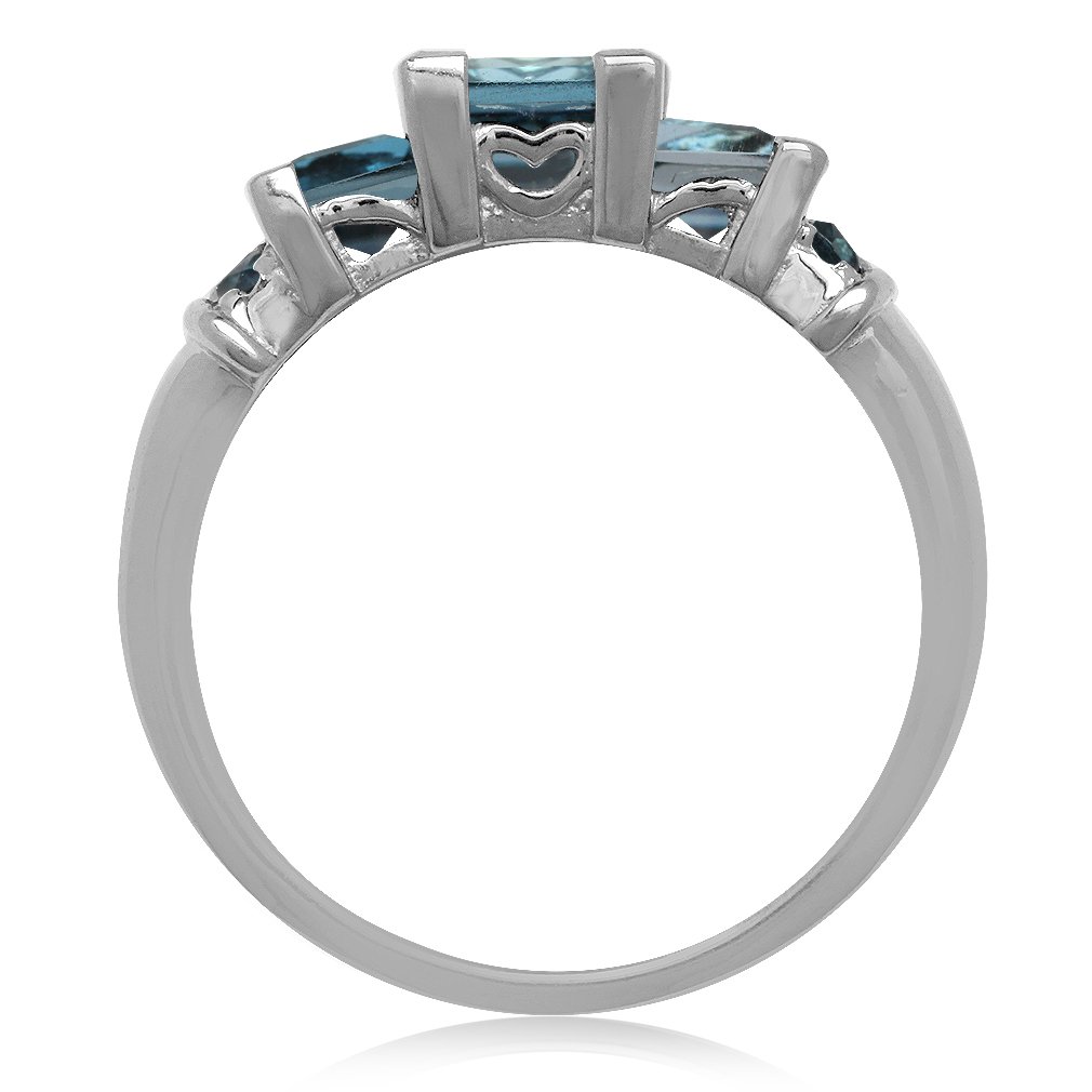 Silvershake 1.76ct. 3 Stone Genuine Square Shape London Blue Topaz White Gold Plated 925 Sterling Silver Ring Size 9
