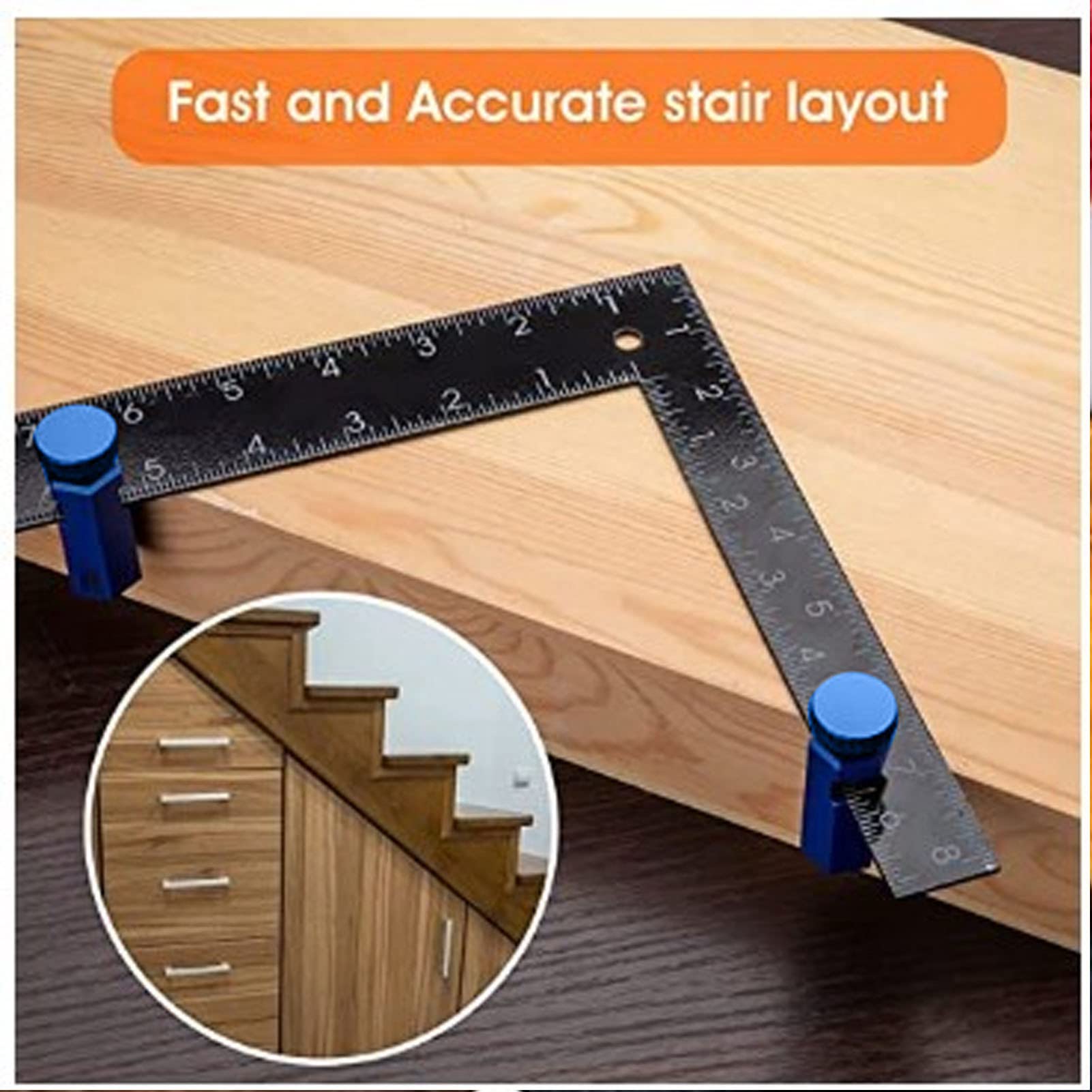 ZJchao Tall Stair Gauge for Framing, Stair Stringer Layout Knobs Tool for Carpentry Stair and Rafter Gauge Clamps, Circular Saw (Blue)