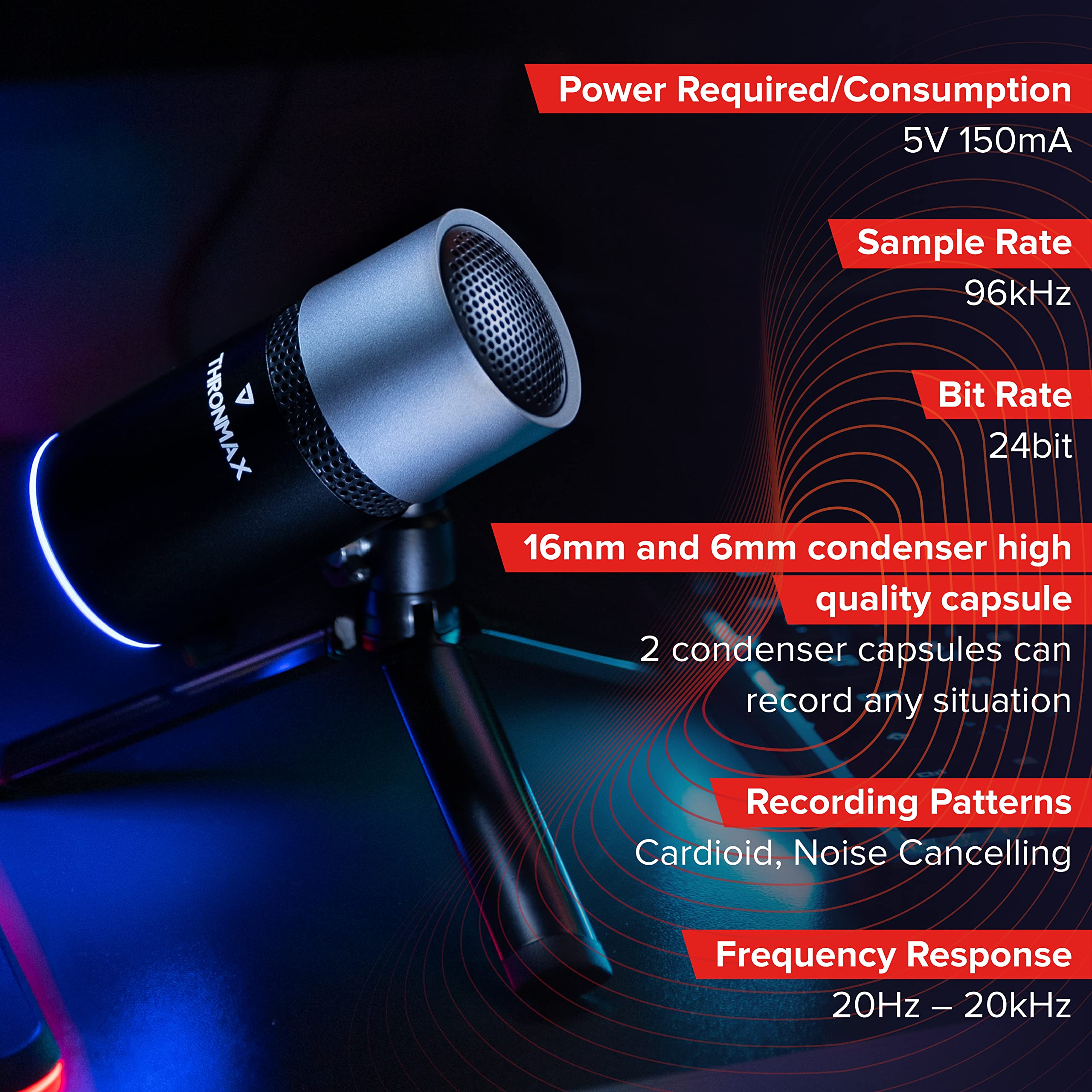 THRONMAX Pulse Noise Cancelling Streaming 96Khz USB Condenser Microphone for Laptop MAC Windows Cardioid Studio Recording Vocals, Voice Overs,Broadcast,YouTube Videos (Black)