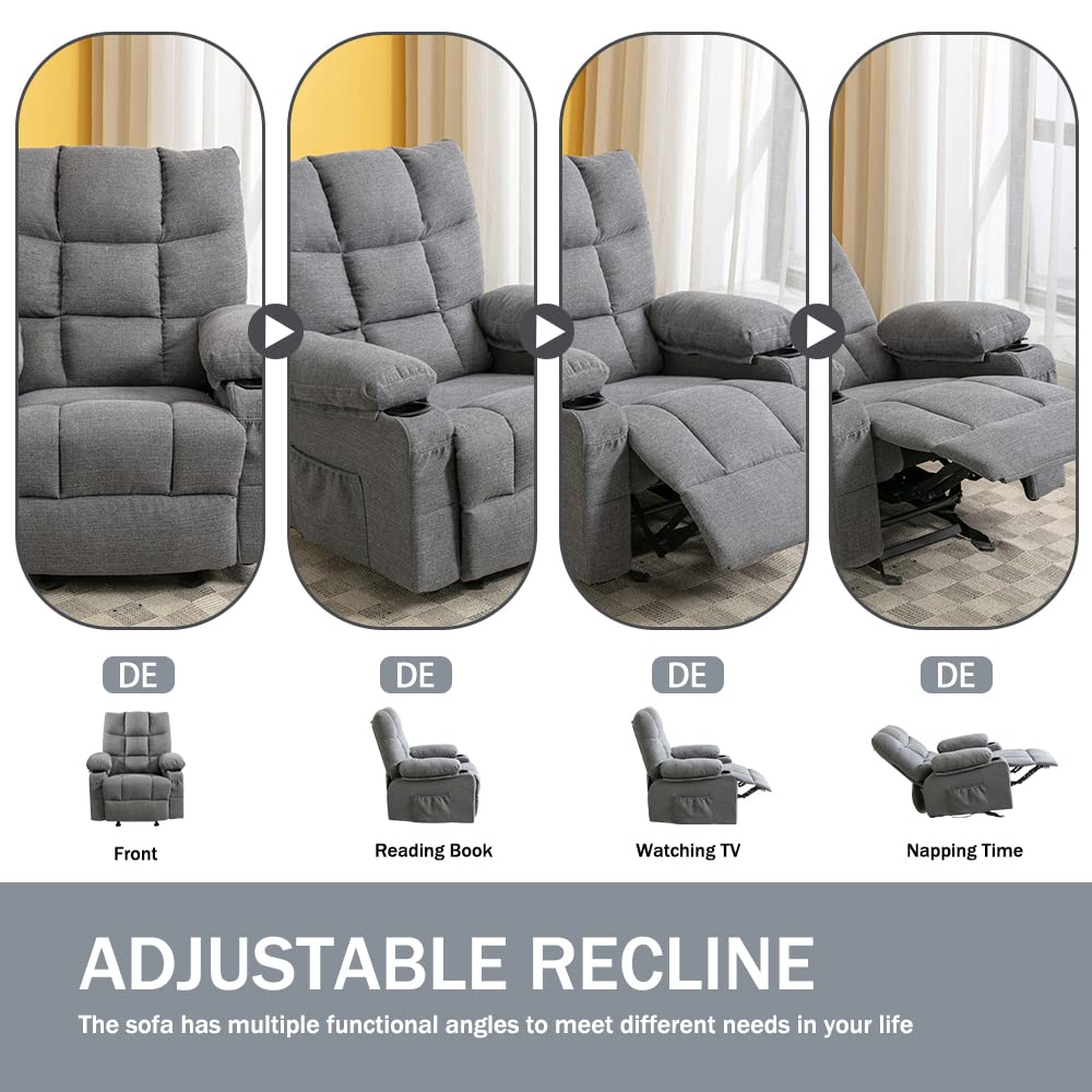 VON RACER Recliner Chair Rocking Chairs for Adults Oversized with 2 Cup Holders, USB Charge Port Soft Features a Manual Massage and Heat
