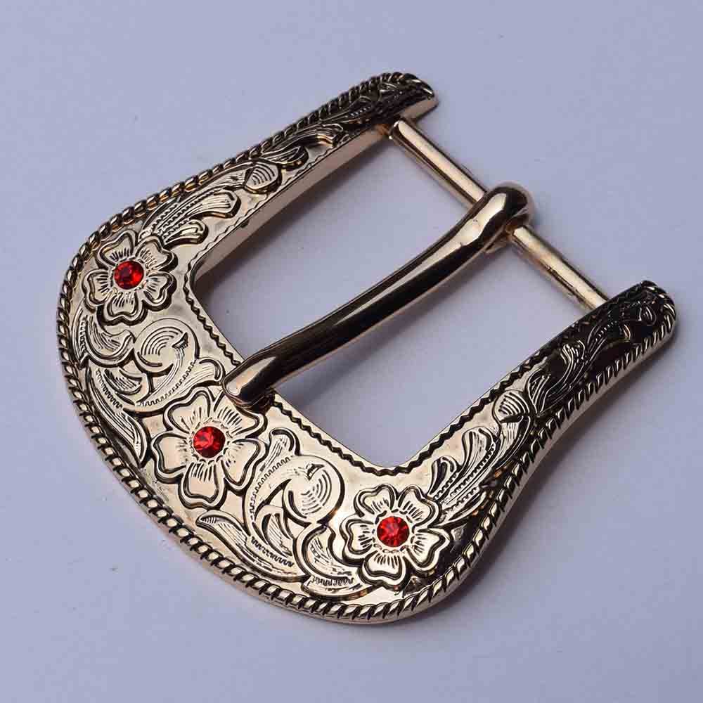 ToSSme 1.5" Wide Engraved Belt Buckles Pale gold Inlaid Ruby Belt Buckle Set