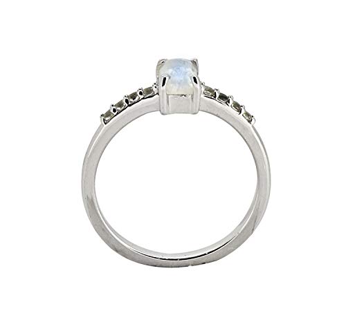 YoTreasure 0.64 ct Moonstone White Topaz Solid 925 Sterling Silver Gemstone Ring Jewelry