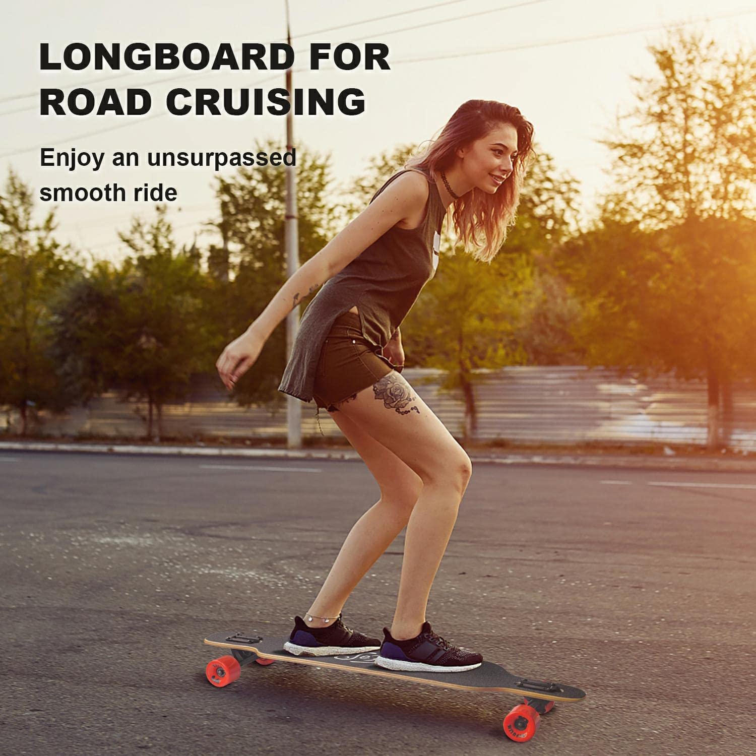 Sefulim Skull Longboard Skateboard, 41 Inch Deck Complete Maple Cruiser Freestyle Longboard Skateboard for Kids Teen Boys Girls Beginners