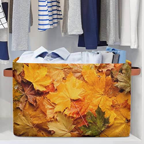 XMNYGJ Colorful Fall Autumn Leaves Storage Baskets Foldable Large Fabric Storage Bins for Organizing Toys, Clothes, Shelves, Closet, 15x11x9.5 Inches Storage Box with Handles