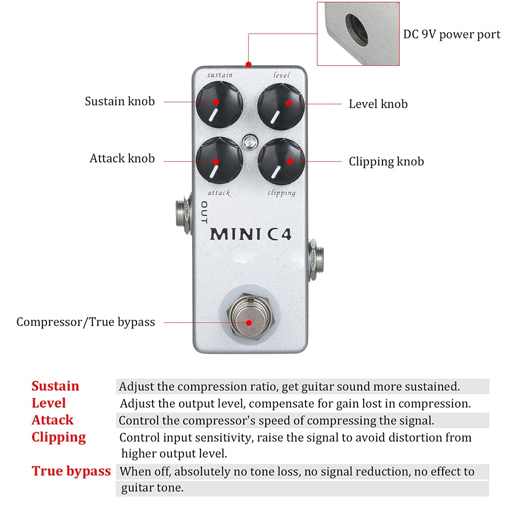 ZYZMH Compressor Guitar Effect Pedal with True Bypass for Electric Guitar Bass Effect Pedal Parts & Accessories
