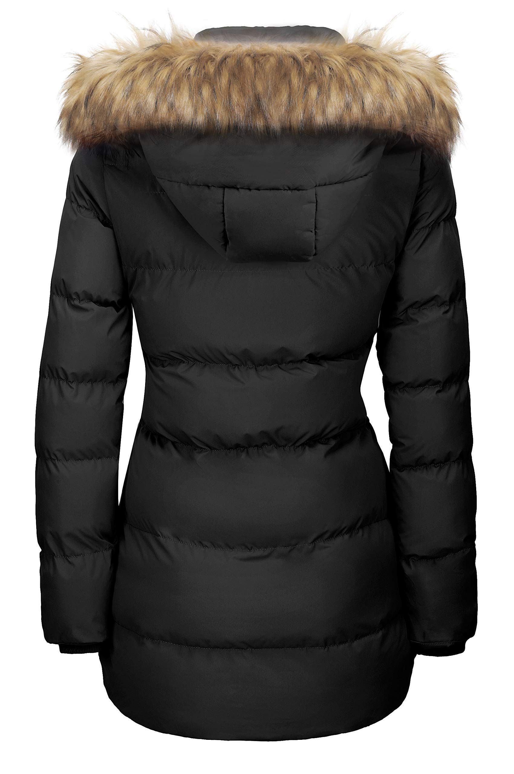 WenVen Women's Winter Thicken Puffer Coat with Fur Removable Hood (Black, 2XL)