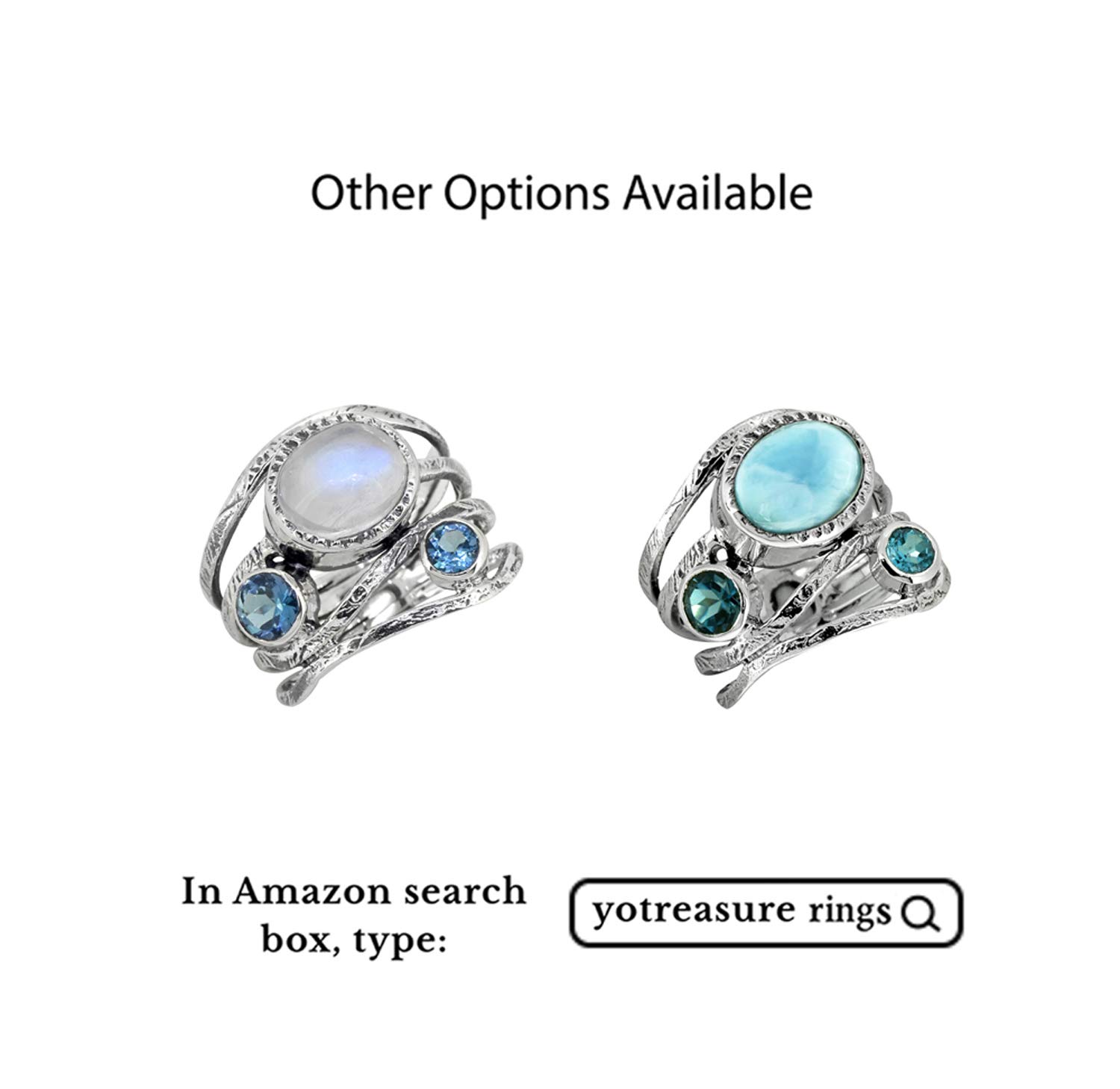 YoTreasure 8x10 MM Moonstone & London Blue Topaz Solid 925 Sterling Silver Bypass Ring