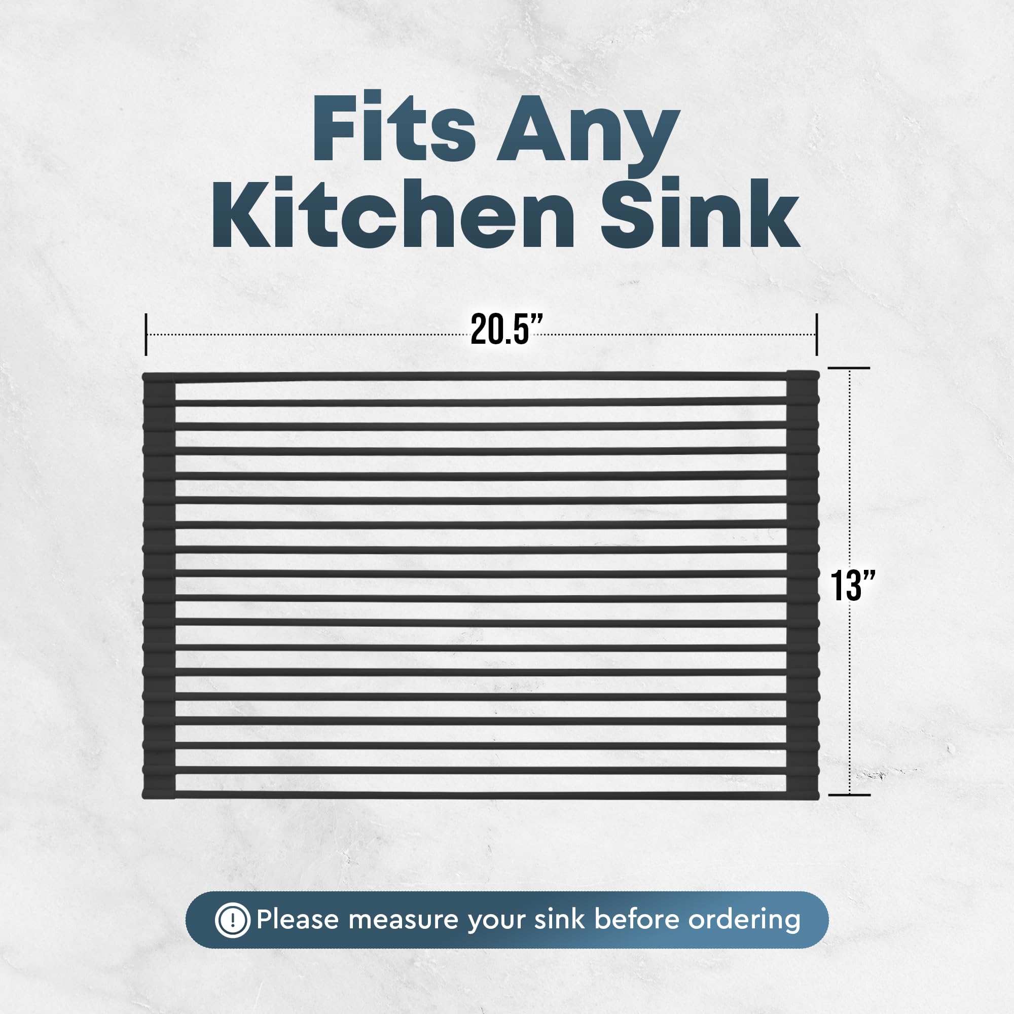 Zulay 20.5" x 13" Roll Up Drying Rack - Silicone-Coated Stainless Steel Over Sink Dish Drying Rack - Multipurpose Foldable Sink Rack for Kitchen Counter - Non-Slip, Heavy-Duty Drying Rack (Black)