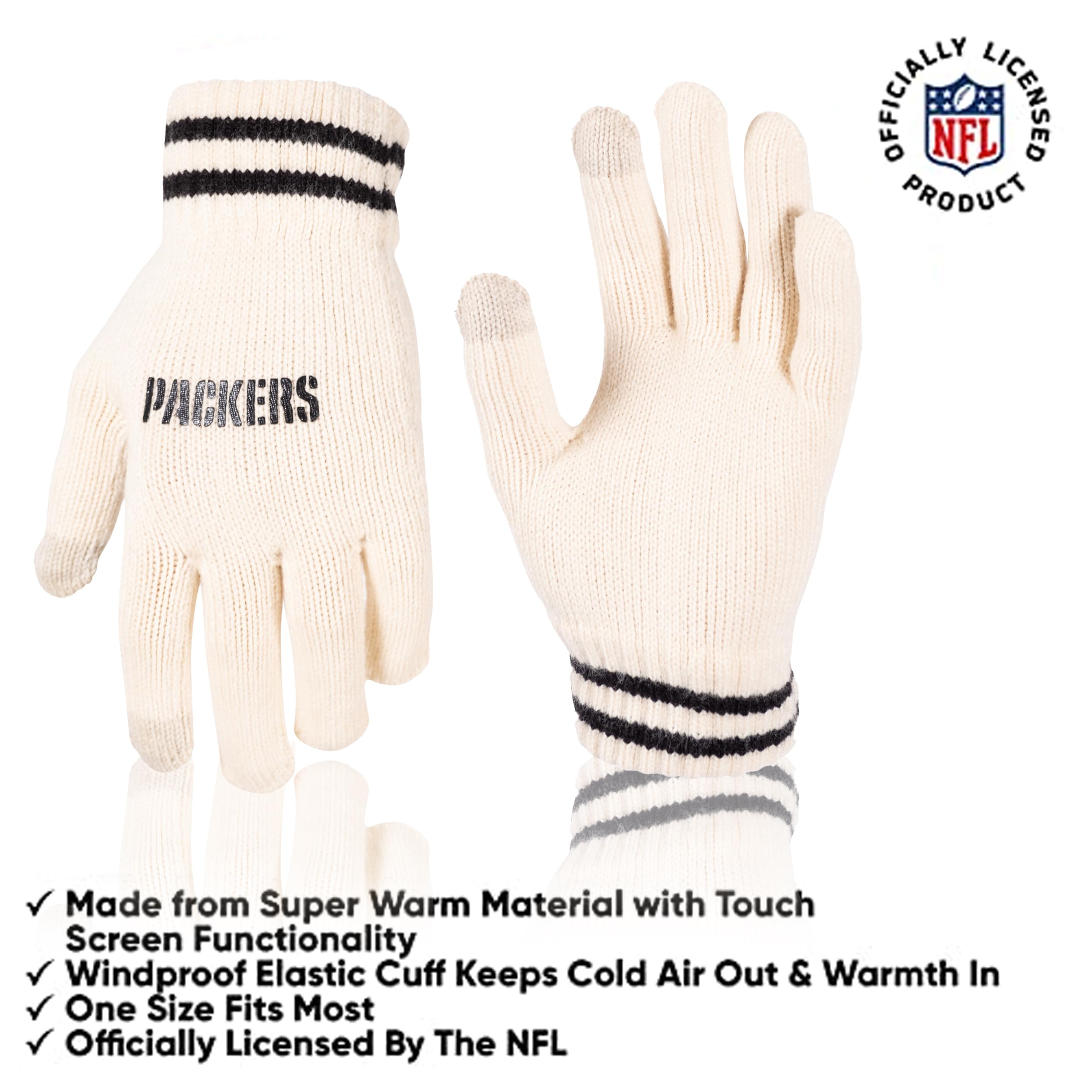 Ultra Game NFL Mens Womens Super Soft Cable Knit Winter Beanie Knit Hat with Extra Warm Touch Screen Gloves, Green Bay Packers