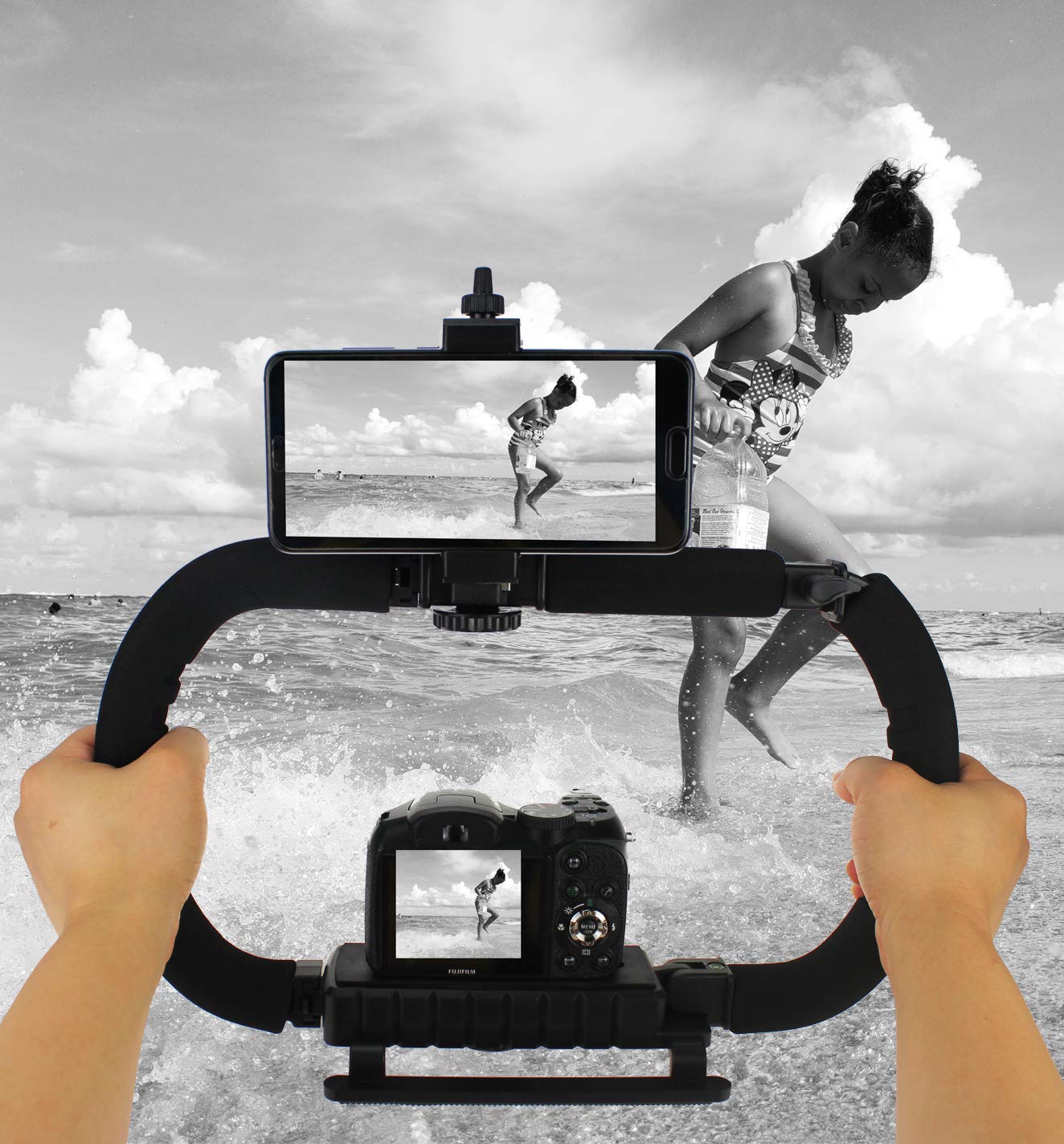 Stabilizer for Camera Smartphone GoPro DSLR/Mirrorless/Action Camera Camcorder, Foldable Handle Grip Handheld Video Rig Steadicam for All GoPro, Camera, Camcorder, iPhone, Huawei, Samsung etc