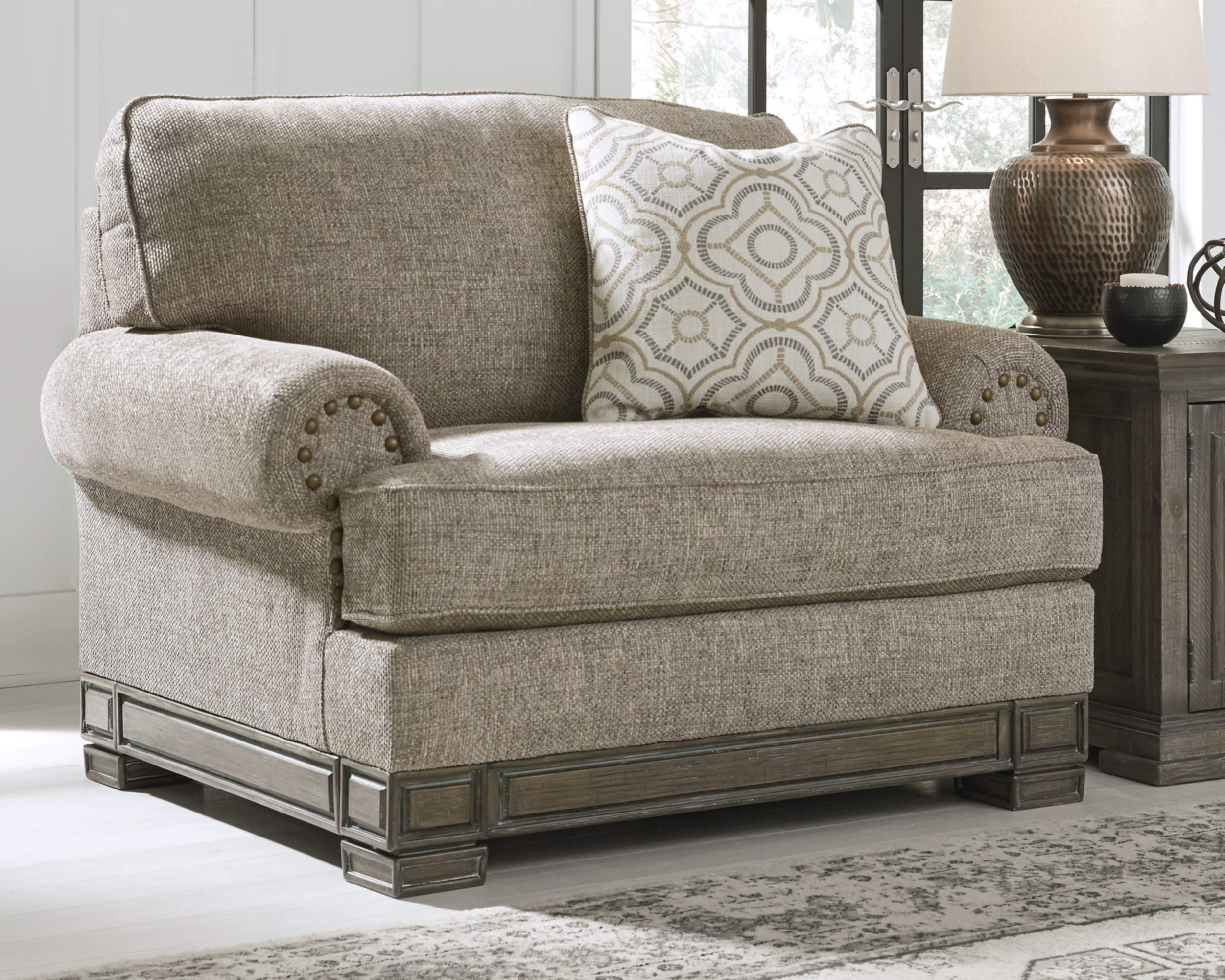 Signature Design by Ashley Einsgrove New Traditional Classic Chair and a Half with Nailhead Trim, Brown