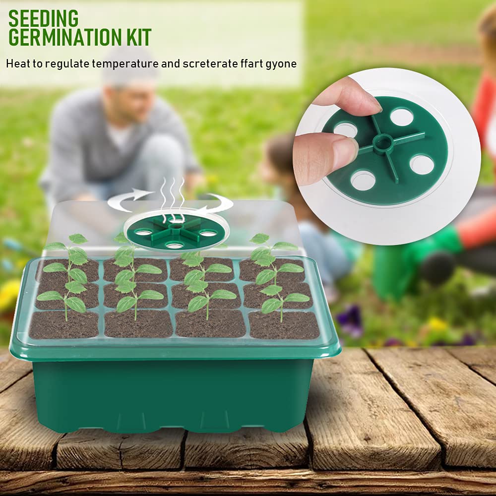VANLAN Seed Starter Tray, 10 Pack Seed Starter Kit with Dome and Base, Humidity Adjustable Greenhouse Grow Trays for Seeds Growing Starting (Green(12 Cells))